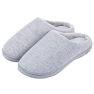 DL Womens Memory Foam Slippers, Cozy Slip on House Slippers For Women Indoor Outdoor, Comfy Women's Bedroom Slippers Warm Soft Flannel Lining Home Slippers Size 9-10 Grey