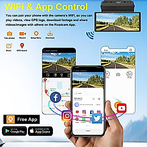 4K Dash Cam Front and Rear, KQQ 4K+1080P Dash Camera for Cars Built-in WiFi External GPS, 3.16" Wide Angle Dual Dashboard Camera Driving Recorder with Night Vision WDR Parking Monitor, Free 64GB Card