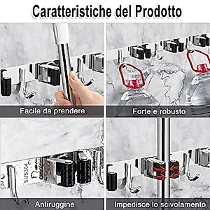 3 Racks and 4 Hooks Broom and Mop Holder Wall Mounted Garage Organizer Storage Tool Racks Stainless Steel Heavy Duty Hooks Self Adhesive Solid Non-slip Wall Hangers for Home Kitchen Garden Laundry