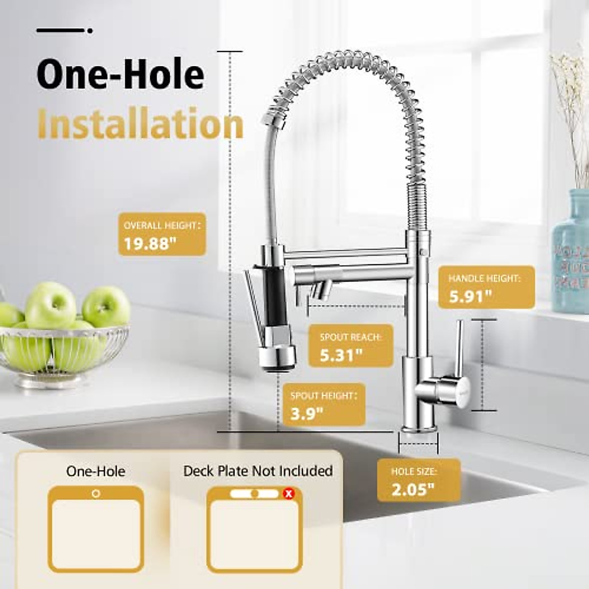 Totopia Pull Down Kitchen Faucet, Stainless Steel Kitchen Sink Faucet with Sprayer, 2-spout, Single-Handle Control, High Arc Spring Design, Easy Installation,Brushed Nickel