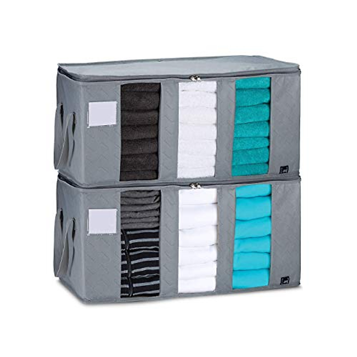 Storage Bags for Clothes - Closet Organizers and Storage for Clothing, Blanket, Comforters, Bed Sheets, Pillows and Toys - Heavy-Duty Fabric | 3 Compartments, 24 x 13 x 12 Inches, (2 Pack) Grey