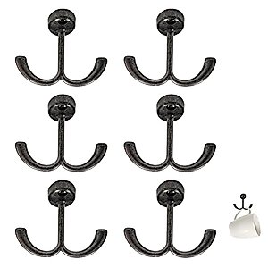 RFORPLY Zinc Alloy Double Prong Ceiling Hook Towel/Robe Clothes Hook Pack of 6