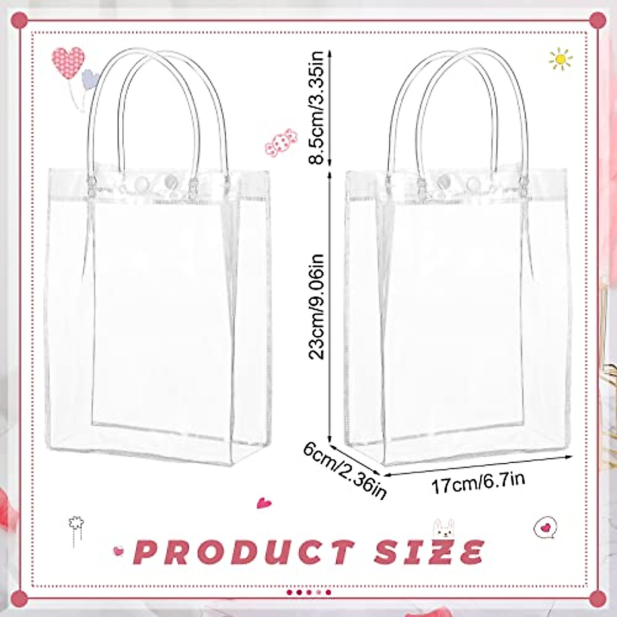 Clear PVC Gift Bags with Handles Reusable Plastic Wrap Tote Bags Transparent Shopping Bags for Christmas Party Favors Weddings Merchandise Retail Small Business, 9 x 6.7 x 2.6 Inches (25 Pieces)