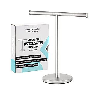 Debodda Modern Hand Towel Stand for Bathroom, Kitchen or Vanity, Height 13.78”, Free Standing Matte Satin Countertop Rack with Balanced Base, Perfect Hand Towel Holder, Dual Washcloth Display