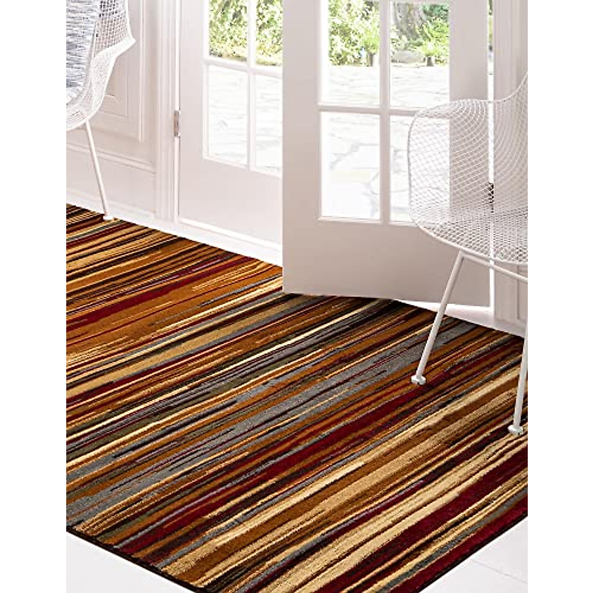 Unique Loom Barista Collection Modern, Abstract, Stripes, Urban, Rustic, Warm Colors Area Rug, 8' 0 x 10' 0 Rectangular, Multi/Beige