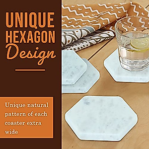Lavaux Designs – Set of 6 Hexagon Marble Coasters | White Decor for Modern Homes | Drink Coasters for Coffee Table, Dining, Bar or Office| Made from 100% Solid Real Marble | Cute Stone Coasters