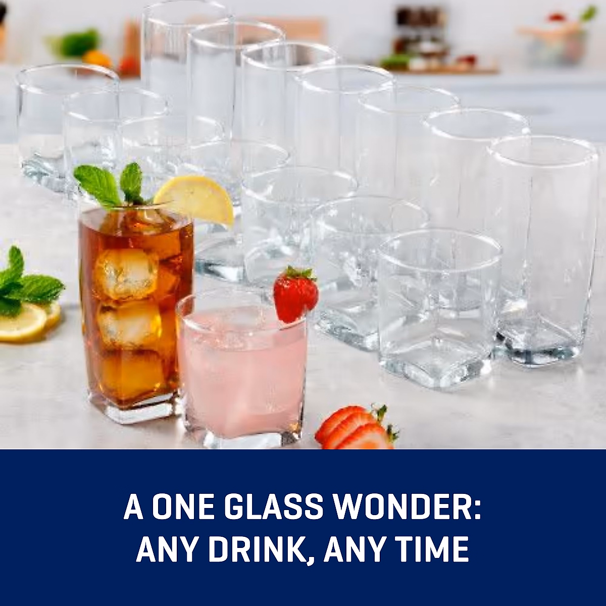 Anchor Hocking Rio Small and Large Drinking Glasses, Set of 16, Clear, 80850L13