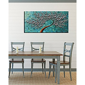 YaSheng Art - 100% hand painted Oil Painting On Canvas Texture Palette Knife silver Flowers Paintings Modern Home Decor Wall Art Painting 3D Abstract Artwork Paintings (20x40inch)