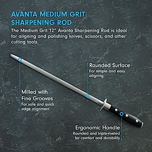 Messermeister 12” Ceramic Sharpening Rod - Knife Sharpener - Fine 1200 Grit - Ceramic Core, Large Sharpening Surface & Soft-Grip Handle