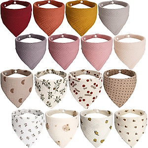 Mixweer 16 Pcs Muslin Baby Bibs Baby Bandana Drool for Boys Newborns Girls Absorbent Cotton Unisex Bibs for Teething Drooling (Classic Colors)