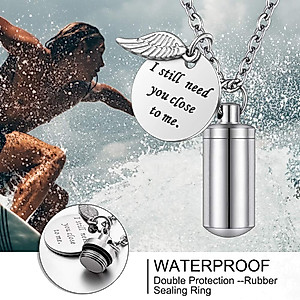 abooxiu Cylinder Urn Necklace for Ashes Cremation Jewelry/Keychain for human Pet Stainless Steel Memorial Keepsake Pendant with Angel Wing Charm Ashes Jewelry-Silver S