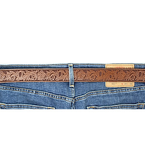 BC Belts Womens Leather Belt Strap with Embossed Western Flowers Pattern 1.5" Wide with Snaps (Brown-S)