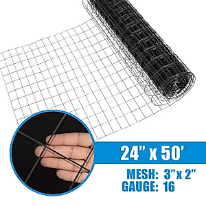 Fencer Wire Vinyl Coated 16 Gauge Welded Fence Wire Roll, Mesh Size 2-Inch x 3-Inch, Black Metal Garden Fencing Wire Grid Hardware Cloth, Multiple Use for Home Improvement