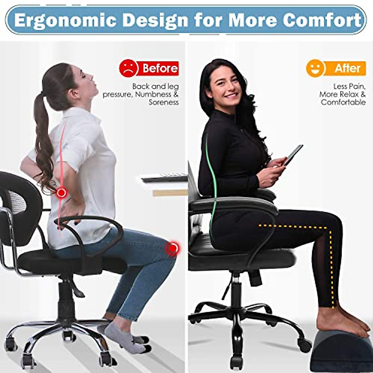 Foot Rest for Under Desk at Work, Adjustable Desk Footrest for Office Chair & Gaming Chair,Ergonomic Footrest Pillow Desk Foot Stool for Home Airplane Car to Relieve Back Knee Pain