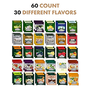 BLUE RIBBON, Ahmad Tea Sampler Assortment Gift Box (60 Count) 30 Flavors Prime Tea Bags Birthday Gifts for Tea Lovers Mom Dad Women Men Friends Coworkers