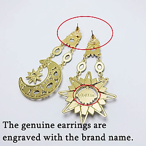 JOJO & LIN 18K Real Gold Plated Asymmetrical Earrings Sun Moon Star Statement Earrings for Women