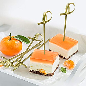 BLUE TOP Bamboo Cocktail Picks 100 PCS Bamboo Skewers 6 Inch with Looped Knot, Food Picks ,Party Toothpicks for Appetizers,Cocktail Drinks,Barbecue Snacks,Club Sandwiches.