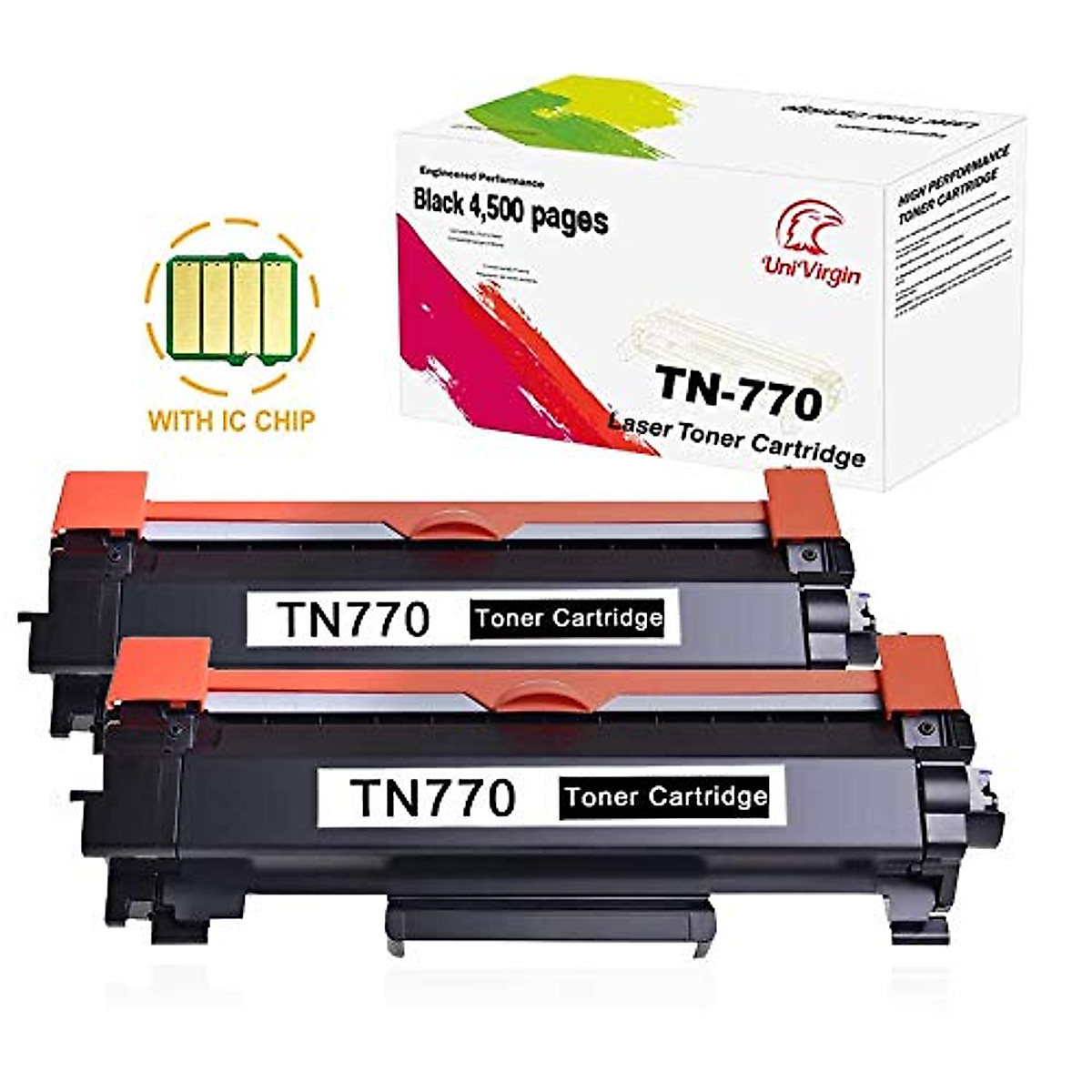UniVirgin 2 Pack TN770 Toner Replacement for Brother TN770 TN-770 High Yield Black Toner Cartridge with IC CHIP fits for Brother HL-L2370DW L2370DW MFC-L2750DW MFC-L2750DWXL,Yielding 4,500 Pages