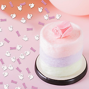 120pcs Baby Boo Confetti, Halloween Ghost Paper Scatter, White&Pink Glitter Little Boo Table Scatter for Girl, Halloween Baby Shower/First Birthday Party Decoration