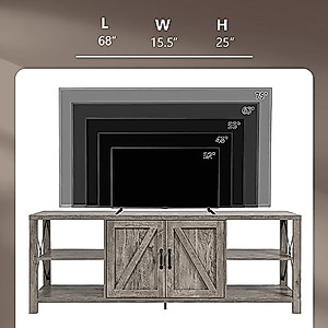 4 EVER WINNER 70" Farmhouse TV Stand for 70 75 80 Inch TV for Living Room, Industrial & Rustic Farmhouse Entertainment Center for 75 Inch TV with Storage and Shelves, Long TV Stand Console, Grey Wash