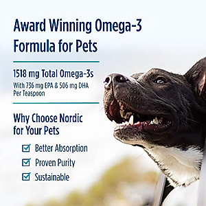 Nordic Naturals Omega-3 Pet, Unflavored - 16 oz - 1518 mg Omega-3 Per Teaspoon - Fish Oil for Large to Very Large Dogs with EPA & DHA - Promotes Heart, Skin, Coat, Joint, & Immune Health