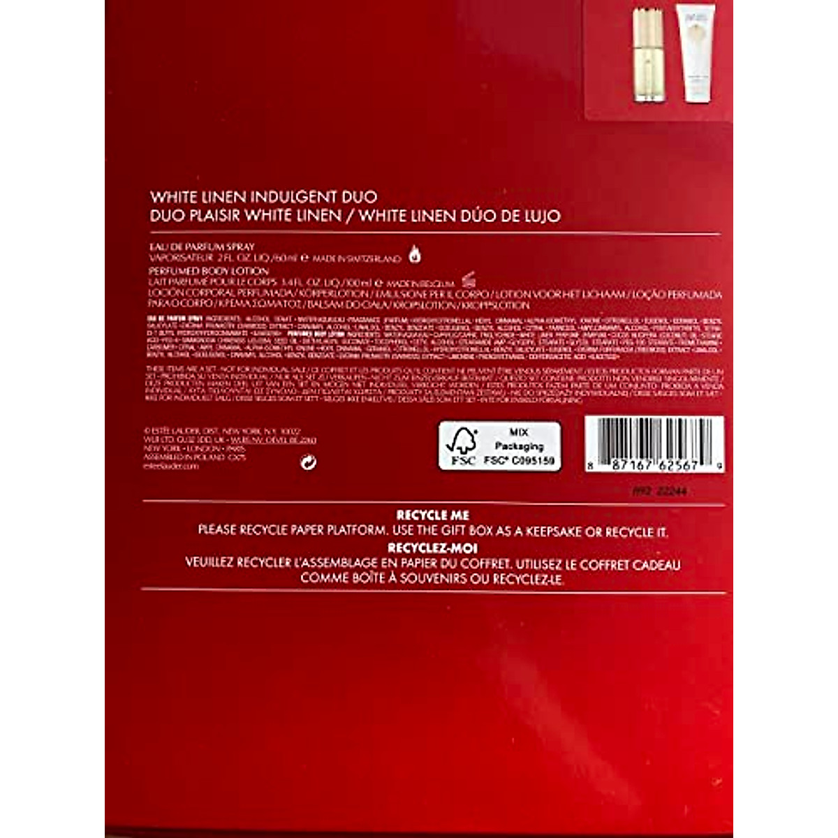 Estee Lauder White Linen Perfume Spray & Body Lotion Gift Boxed Set 1.75 oz. edp + 3.4 oz. perfumed body lotion