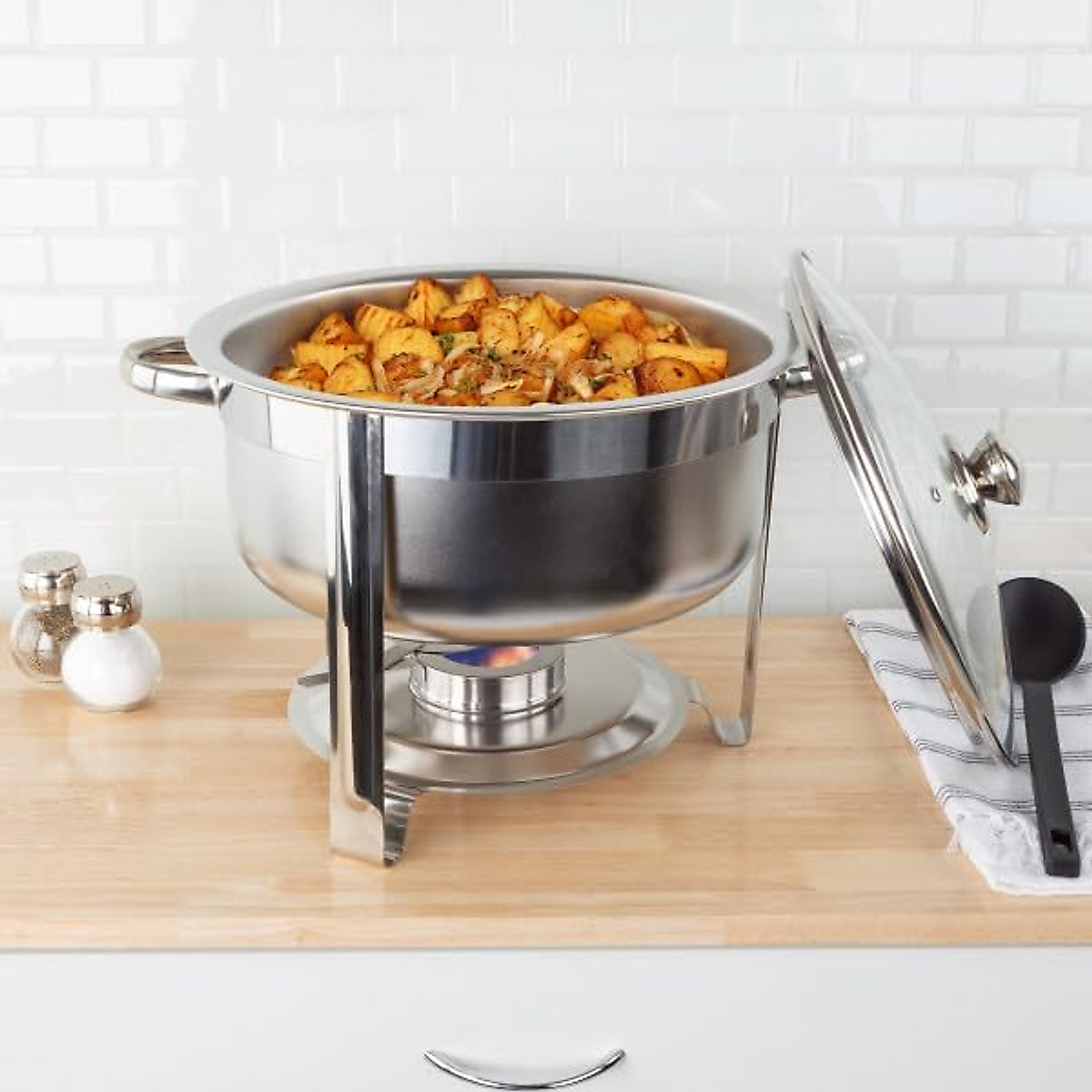 Great Northern Popcorn Chafing Dish QT Water Pan, Fuel Holder, and Stand-Food Warmers for Parties, Round 7.5