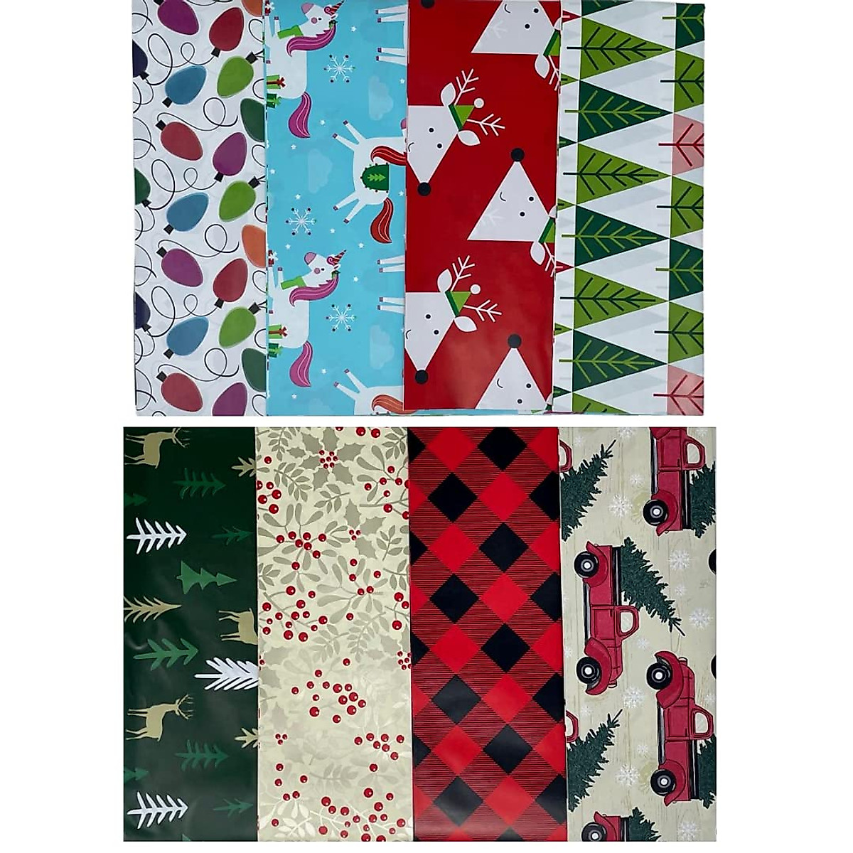 Plum Designs Flat Christmas Wrapping Paper Sheets| Bulk Pack| 8 Designs| 48 Sheets| 20in X 30in a sheet| Assorted Designs