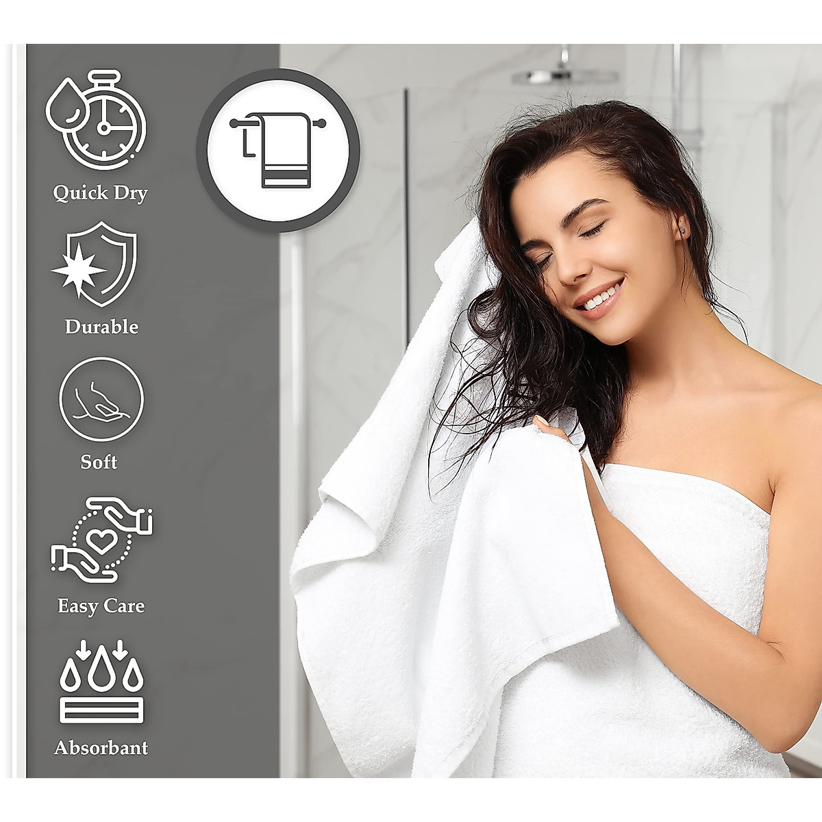 GOLD TEXTILES 60 White Economy Bath Towels Bulk (24x48 Inch) Cotton Blend for Softness-Commercial Grade Easy Care