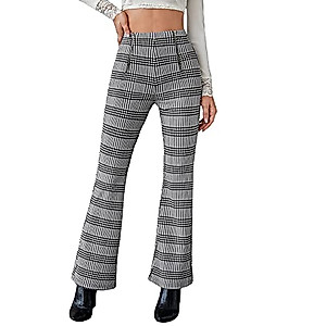 Milumia Women's Elegant Elastic Waist Flare Bootcut Dress Work Pants Long Trousers White and Black Medium