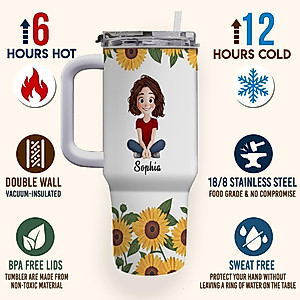 Personalized Gifts For sunflowers Lover Tumbler 40oz with Handle and Straw - Stainless Steel Travel Coffee Cup With Lid - Gifts For Women, Her, Wife, Mom, Girl On Birthday, Christmas, Mother's day