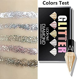 Go Ho Glitter Liquid Eyeliner Colorful Set,5 Colors Metallic Shimmer White Silver Gold Diamond Eye Liner,Glitter Eyeliner Make up,Waterproof Long Lasting Glow Sparkle Eye Makeup