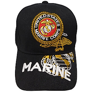 Trade Winds USMC Marines Seal 3-D Emblem EGA Marine Black Acrylic Adjustable Embroidered Baseball Hat Cap - Officially Licensed