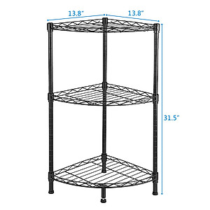 Corner Display Rack,Multipurpose Shelving Unit,Heavy Duty Storage Shelving Unit,Wire Shelving Unit Commercial Metal Shelf,Steel Organizer Wire Rack for Restaurant ,Pantry,Kitchen Garage (Black,3 Tier)