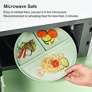 YBOBK HOME Portion Control Plate For Adults Weight Loss, Round Bariatric Portion Control Plate, Reusable Wheat Straw Divided Plate With 3 Compartments, Dishwasher & Microwave Safe (4 Pcs)