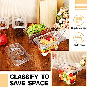 Geetery 12 Pack 1/9 Size 4'' Deep Polycarbonate Food Pan with Lid Clear Stackable Plastic Pan Restaurant Food Storage Containers with Hinged Lids for Salad Bar Hotel Supplies