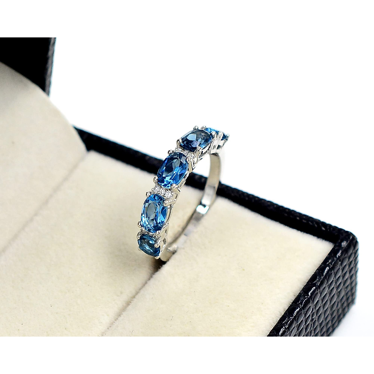 Natural London Blue Topaz Gemstone 925 Sterling Silver December Birthstone Cluster Proposal Ring Wedding Jewelry Women Ring Birthday Gift For Wife (Yellow Gold Rhodium Plated Silver, 7)