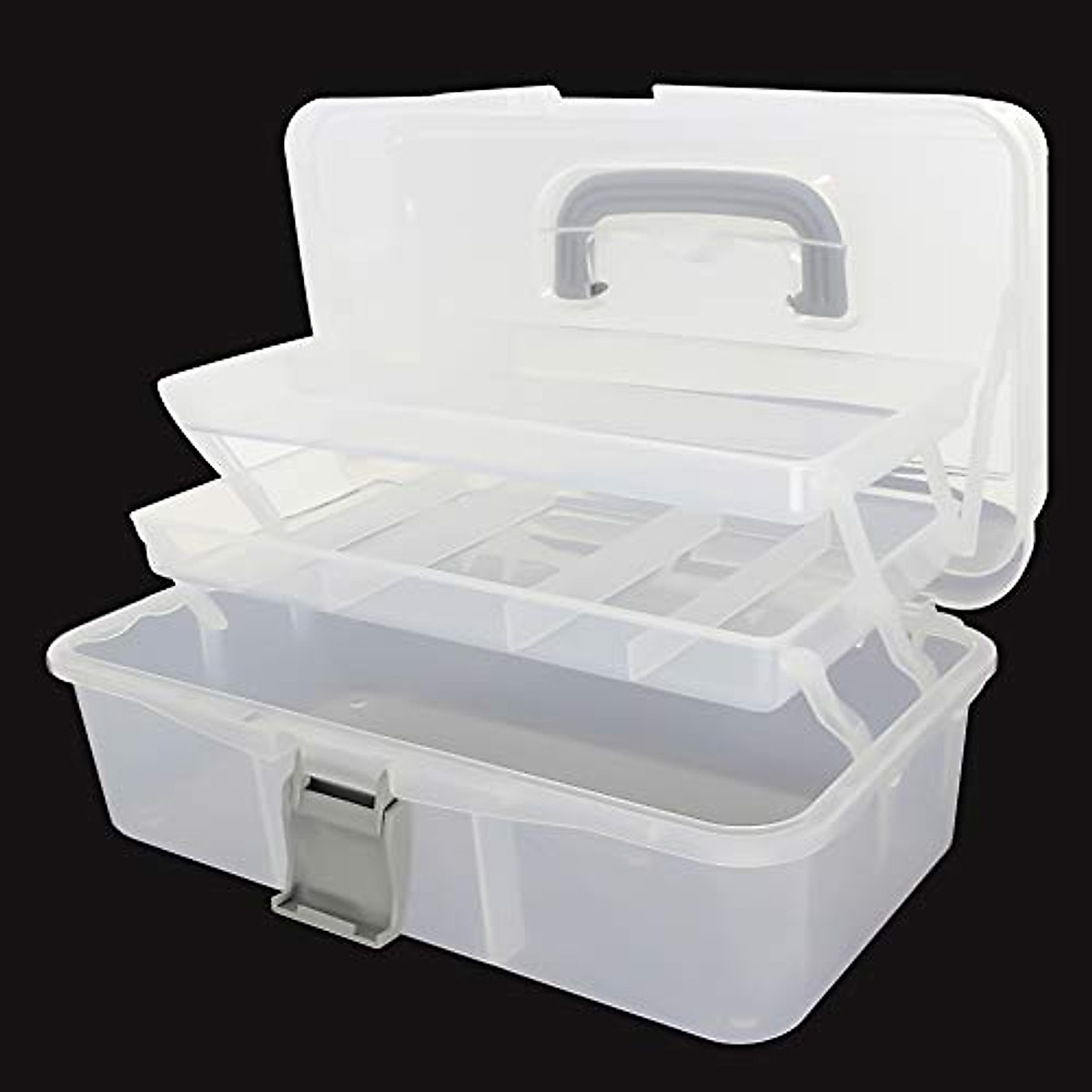 Auniwaig Portable Handled Organizer Box Plastic Sewing Box 33cm Multipurpose Art Tool Container Case Transparent Storage Box with Removable Tray for Art Craft Cosmetic (33x20x15cm)1Pcs