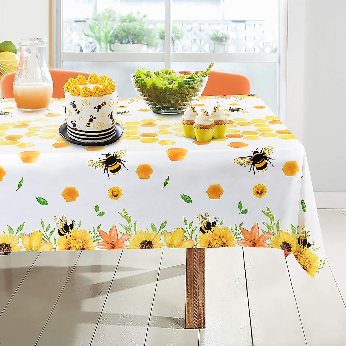 WERNNSAI Bee Party Tablecloth - 2 Pack 108'' X 54'' Bee Birthday Party Supplies for Kids Girls B-Day Baby Shower Bumblebee Themed Party Decoration Large Plastic Disposable Table Cover