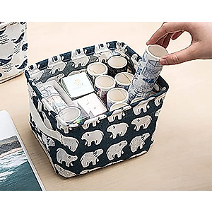 Lawei 9 Pack Mini Canvas Storage Bins - Collapsible Canvas Shelf Basket Nursery Organizer Boxwith Handles for Nursery Kids Bathroom Home Office