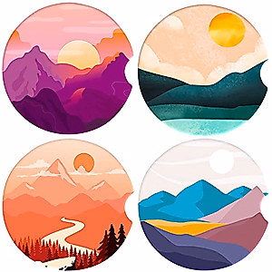Sylfairy Car Coasters 4 Pack, 2.56" Absorbent Ceramic Coasters for Car, Absorbent Car Cup Holder Coasters for Drinks to Keep Your Car Cup Holders Clean and Dry