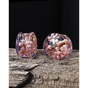 Jewseen 2PCS Flower Ear Plugs Wedding Ear Gauges Resin Gauges 2g to 1'' Double Flared Flesh Ear Tunnels Resin Plugs Resin Tunnels Flower Gauges for Ear Body Piercing Jewelry for Women Men