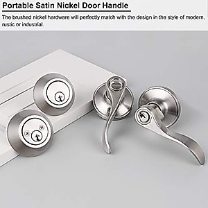 Knobonly 4 Pack Front Door Entry Lever Lockset and Double Cylinder Deadbolt Combination Set, Satin Nickel- All Keyed Alike(Same Keys)