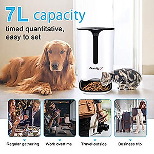 Aeiniwer Docatgo Automatic Cat Dog Food Dispenser Feeder for Small Pets with Distribution Alarms, Portion Control, Voice Recorder and Programmable Timer for up to 4 Meals per Day