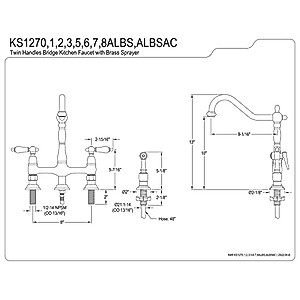 Kingston Brass KS1273ALBS Heritage 8-Inch Kitchen Bridge Faucet with Brass Sprayer, Antique Brass