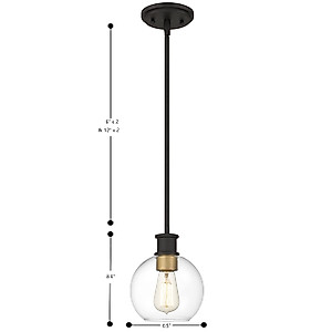 Tawson Dan Pendant Lighting, Island Pendant lights with 6.5 inch Clear Globe Glass Shade in Black and Gold Finish for Kitchen Island, Hallway, Entryway, Dining Room, Bedroom, Bulbs Not Included