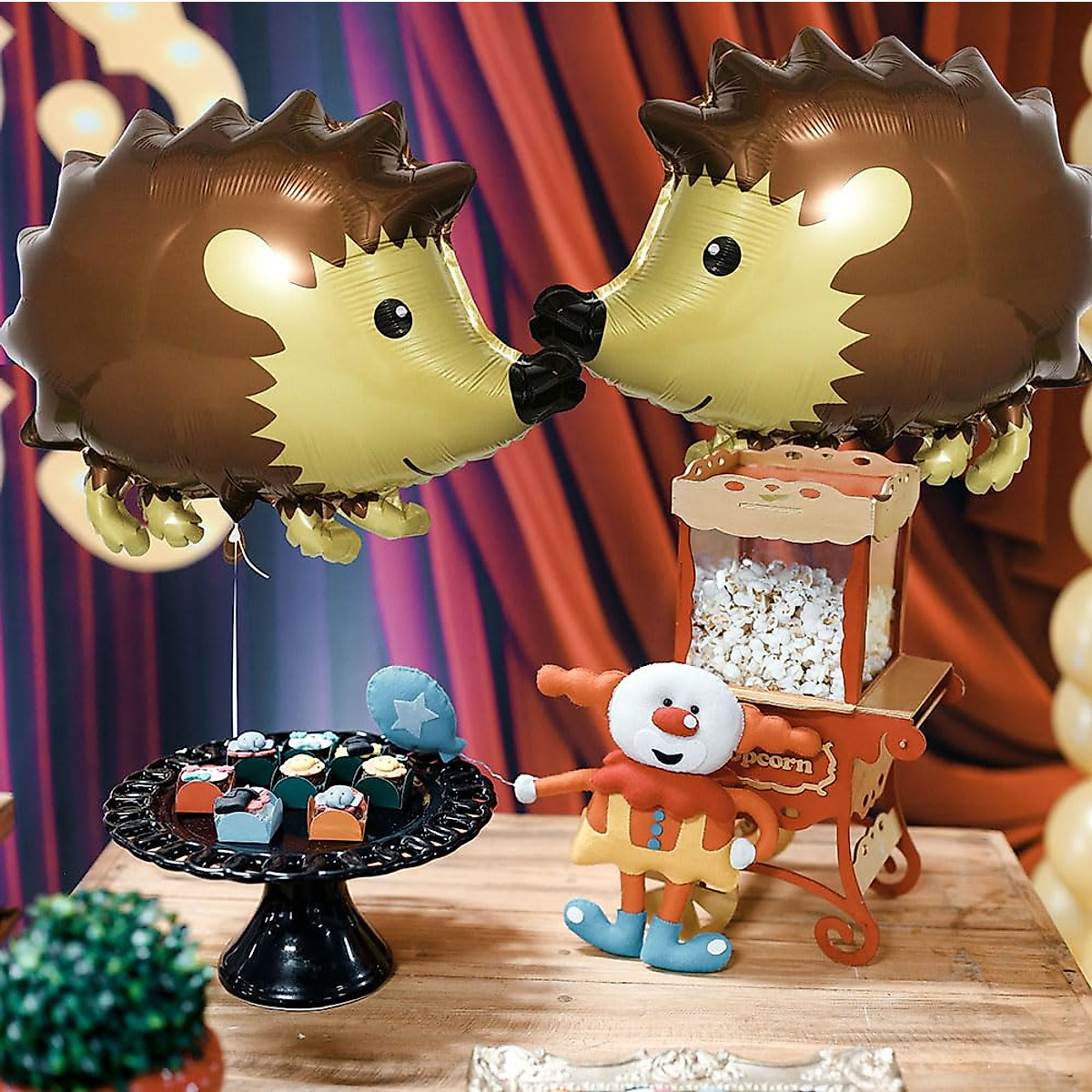 Cartoon Hedgehog Balloon Wildlife Safari Forest Woodland Party Supplies For Birthday Baby Bridal Shower Wedding Holiday Carnival, 6 Pack Cute Walking Hedgehog Foil Balloon Jungle Zoo Animal Balloon