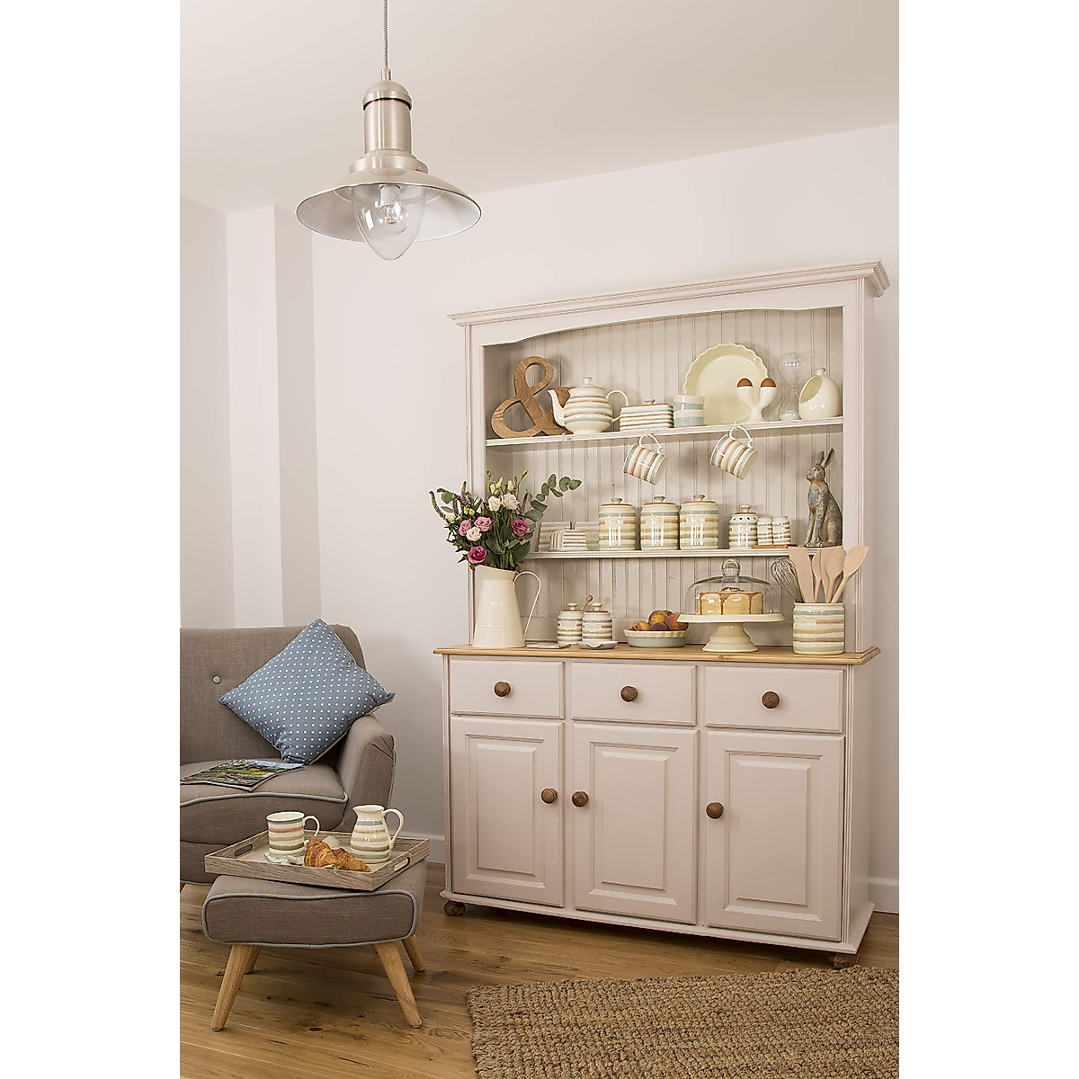 Kitchen Craft Classic Collection Striped Ceramic Butter Dish with Lid-Cream, 15 x 11 x 9.5 cm