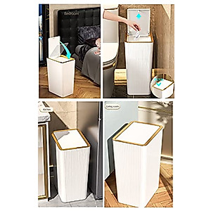 3.3 Gallon Rectangle Trash Can with Top Press Lid，Plastic Slim Garbage Bin, Wastebasket for Narrow Spaces, Kitchen, Bathroom,Bedroom