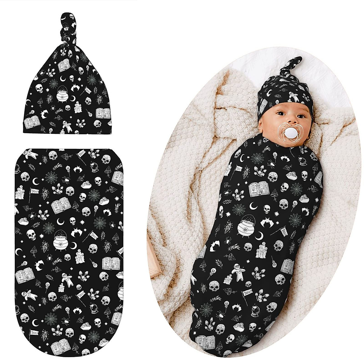 Jarverce Swaddling Blanket for Baby, Soft Sleeping Bag, Sack for Newborn Boys Girls, Unisex Baby Stuff, Goth